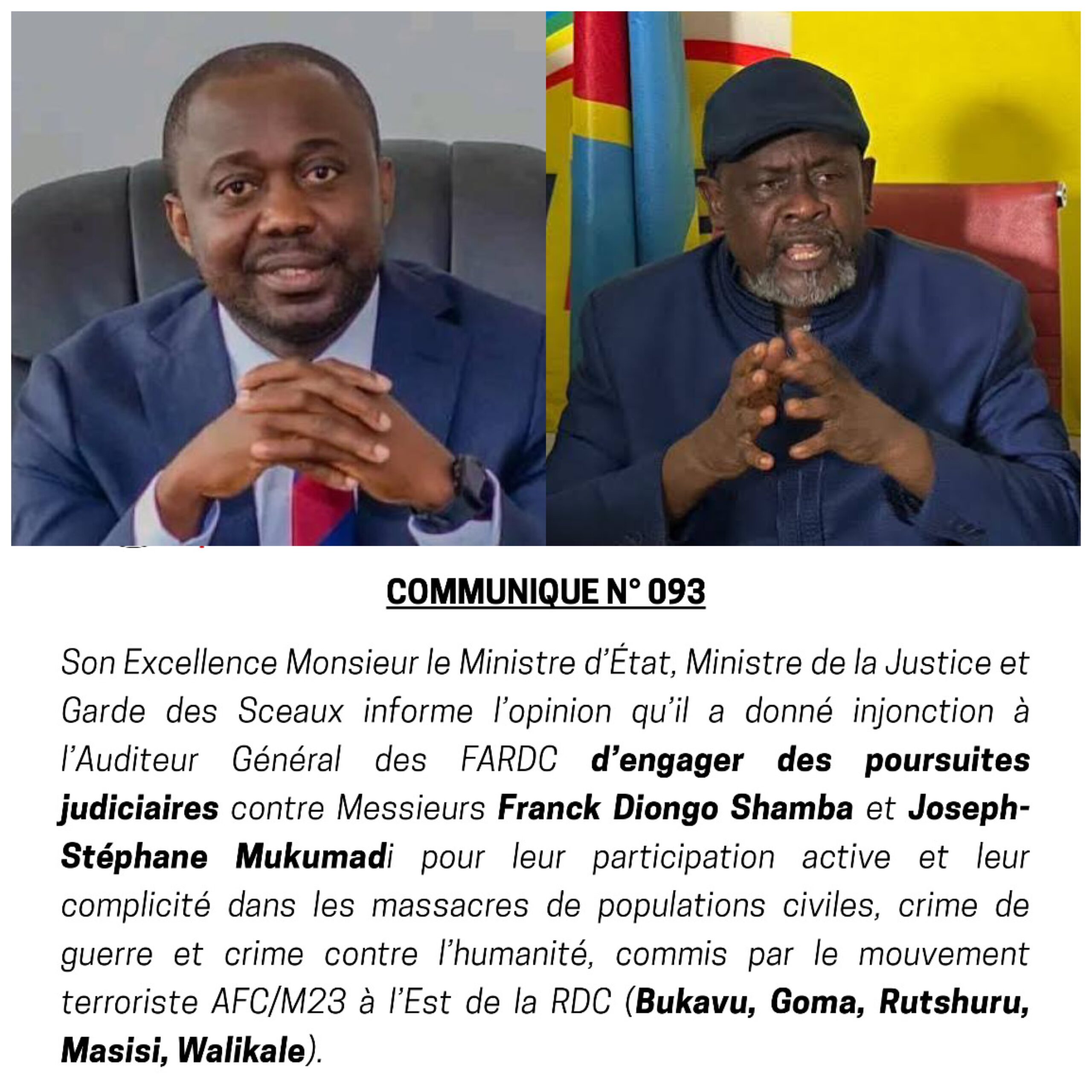 RDC : Franck Diongo et Stéphane Mukumadi sous le verrou de la justice ...